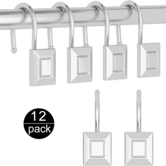 Bath | Nwtluxe Silver Shower Curtain Hookszinc Alloysmooth Squareset Of ...